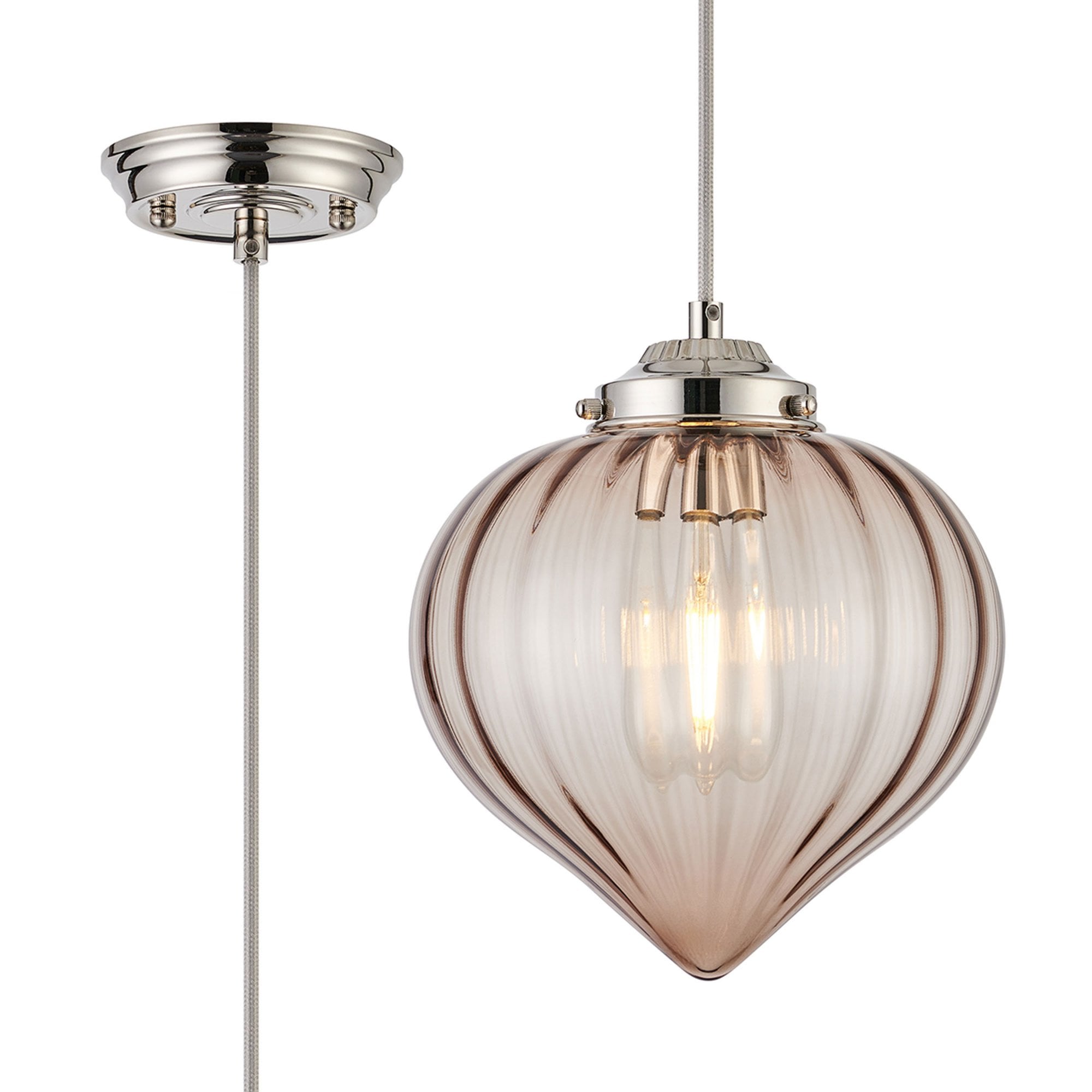 Lumiere Appin Single Drop Pendant in Polished Nickel with Cognac Flower ...