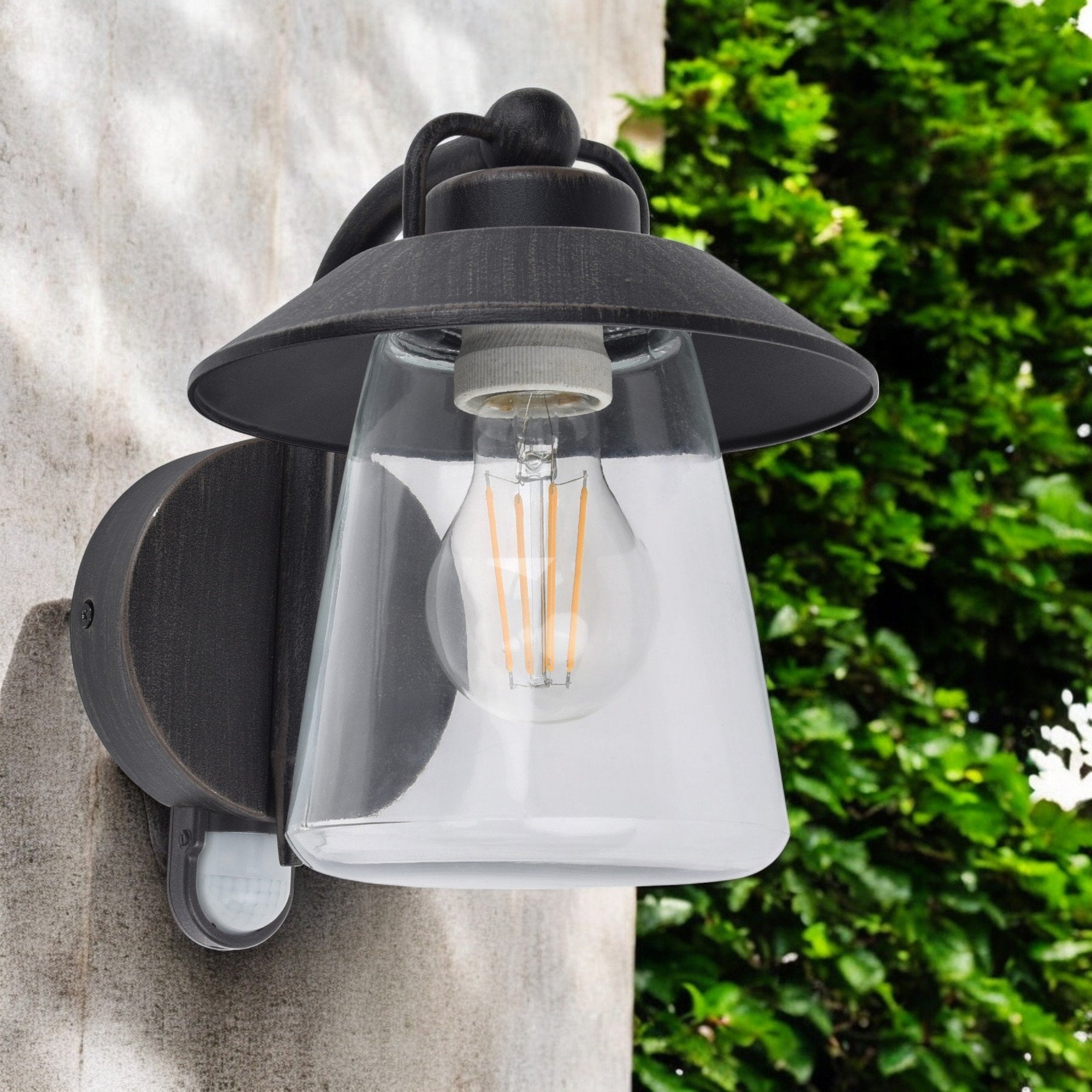 Lutec Cate Exterior PIR Wall Lantern in Brown/Black | Dusk Lights ...