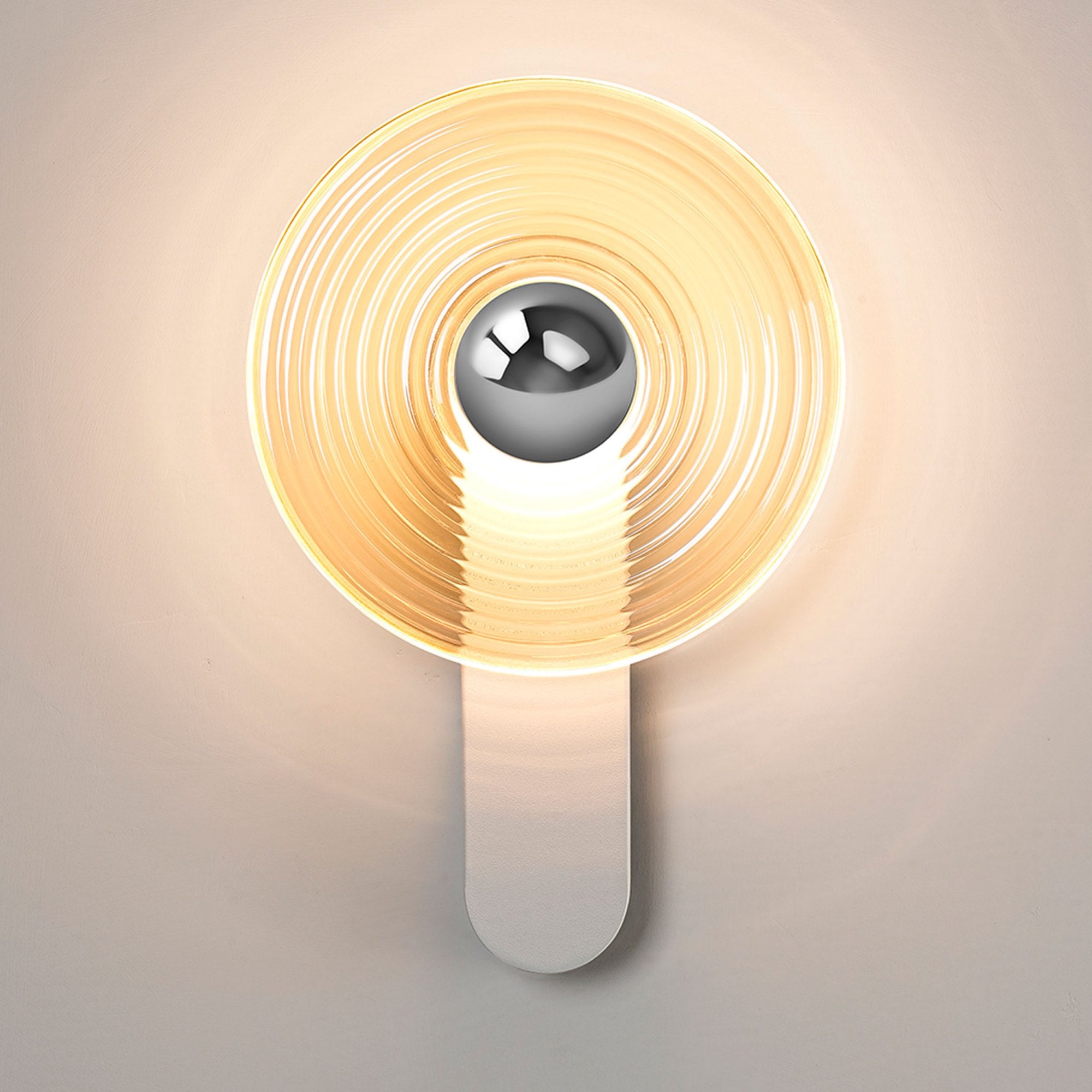 Lumiere Irvine 7w LED Wall Light in Satin White with Amber Ripple Glass ...