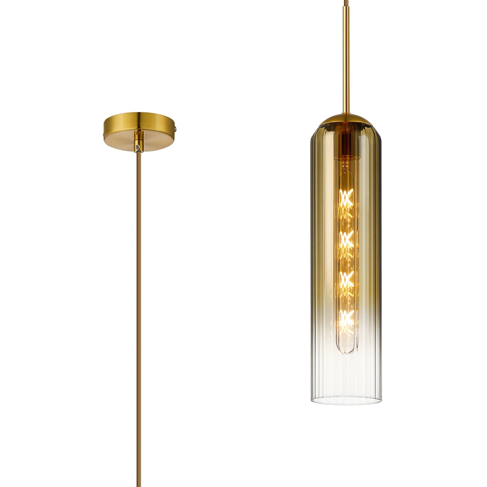 Lumiere Hamble Single Pendant in Brass Gold Finish with Gold Fade Glass ...