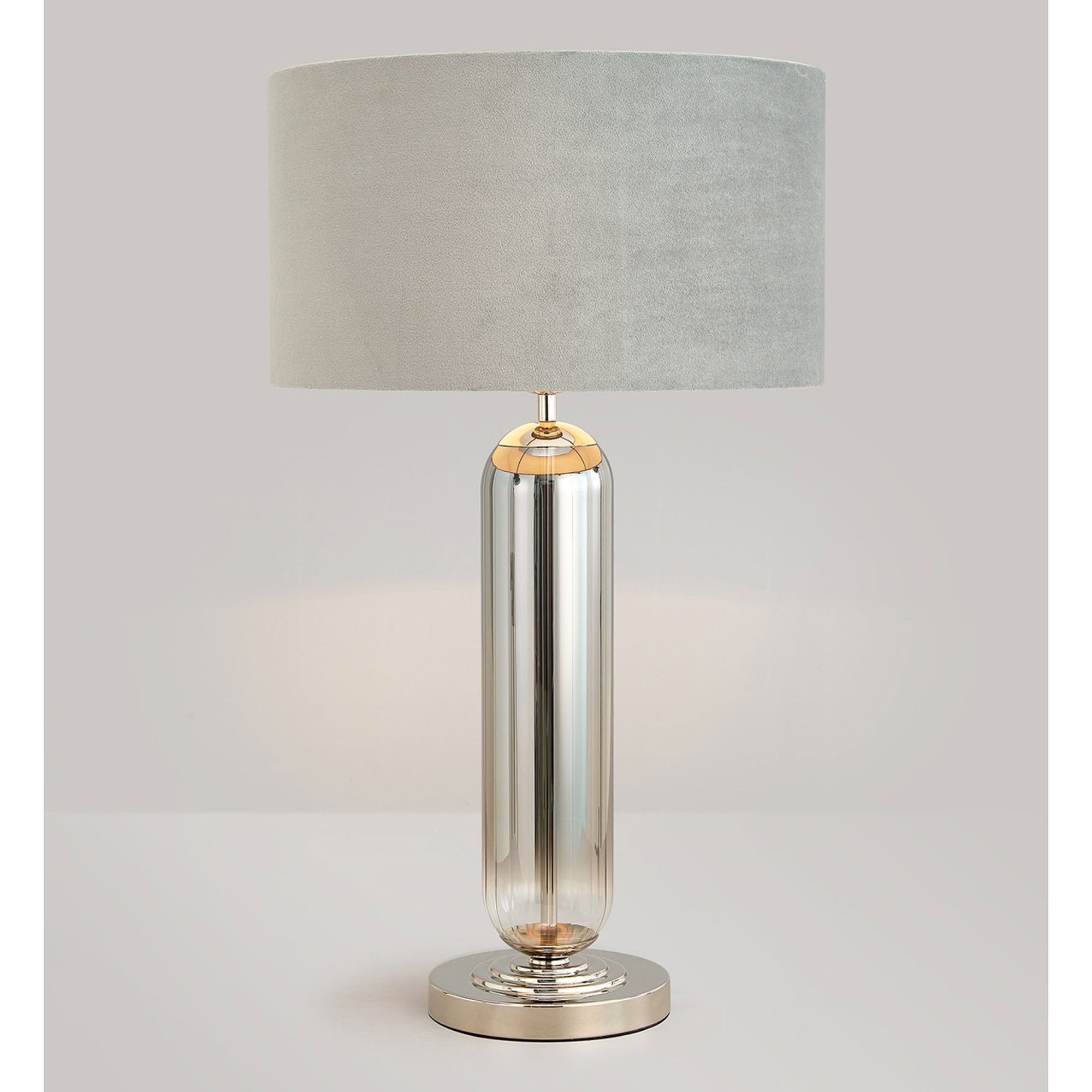 Lumiere Hamble Tubular Table Lamp in Polished Nickel with Smoke Fade ...