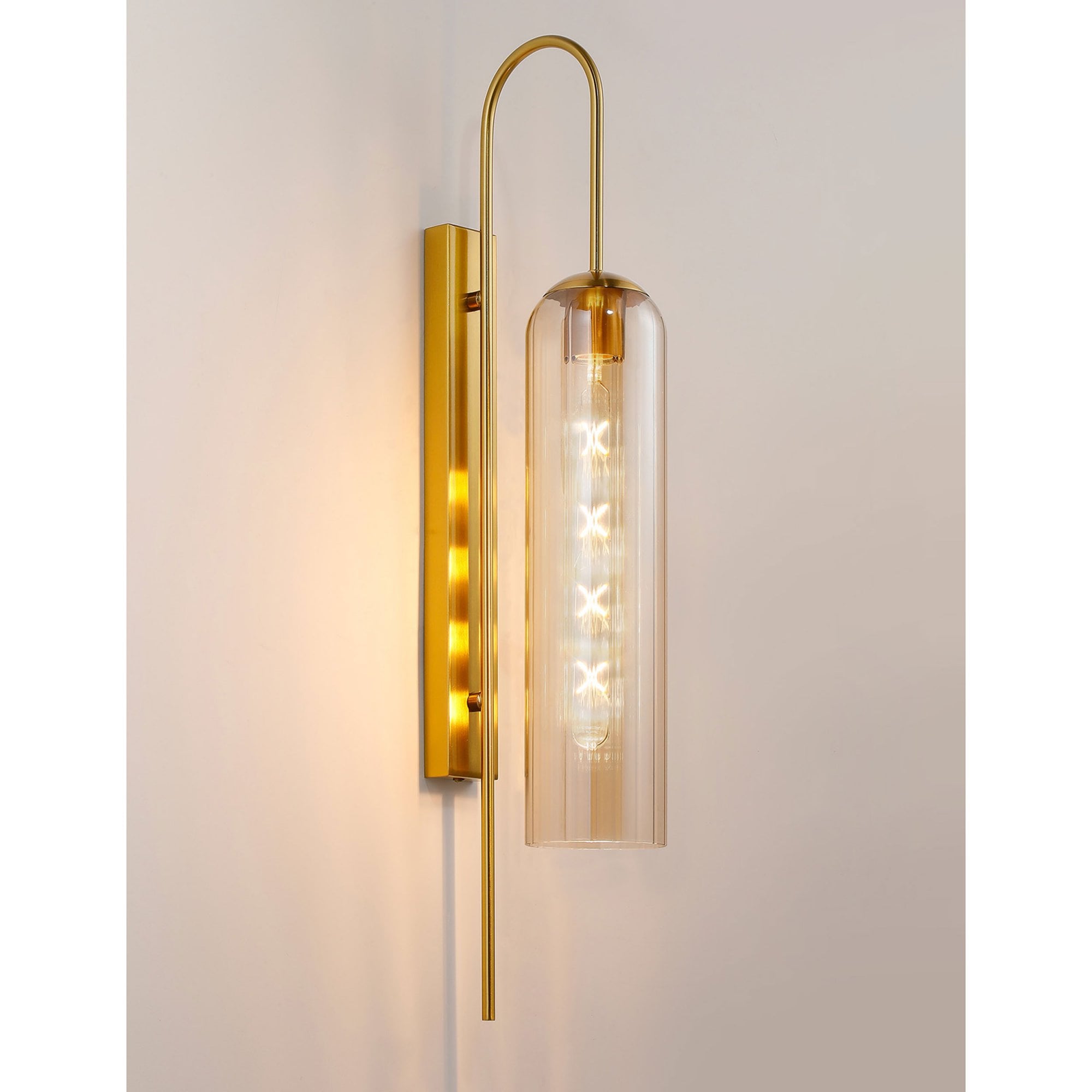 Lumiere Hamble Curved Wall Light in Brass Gold with Cognac Glass | Dusk ...