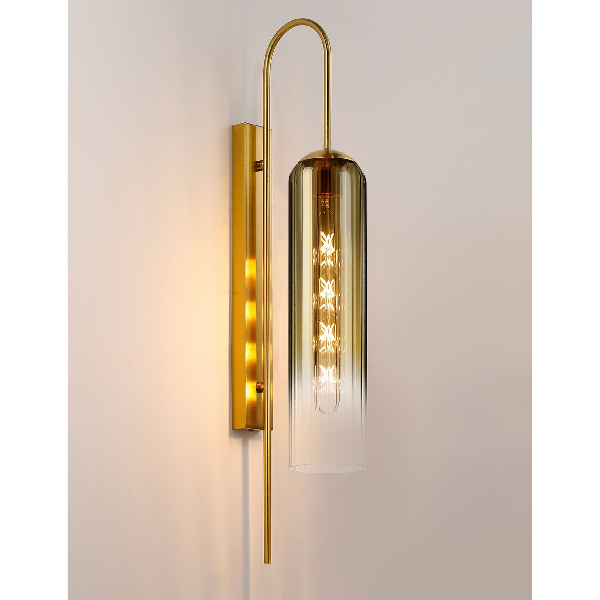 Lumiere Hamble Curved Wall Light in Brass Gold with Gold Fade Glass ...