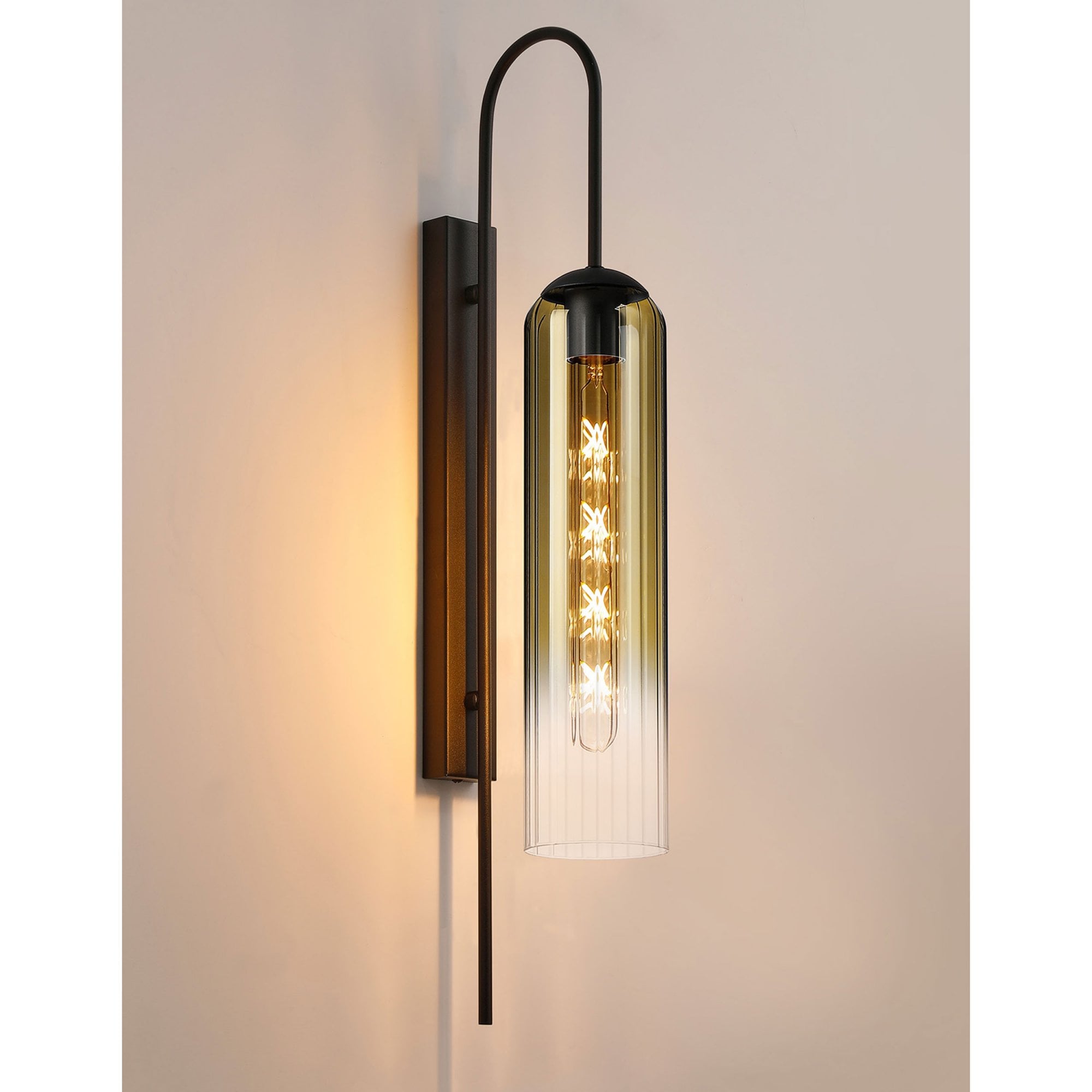 Lumiere Hamble Curved Wall Light in Satin Black with Gold Fade Glass ...