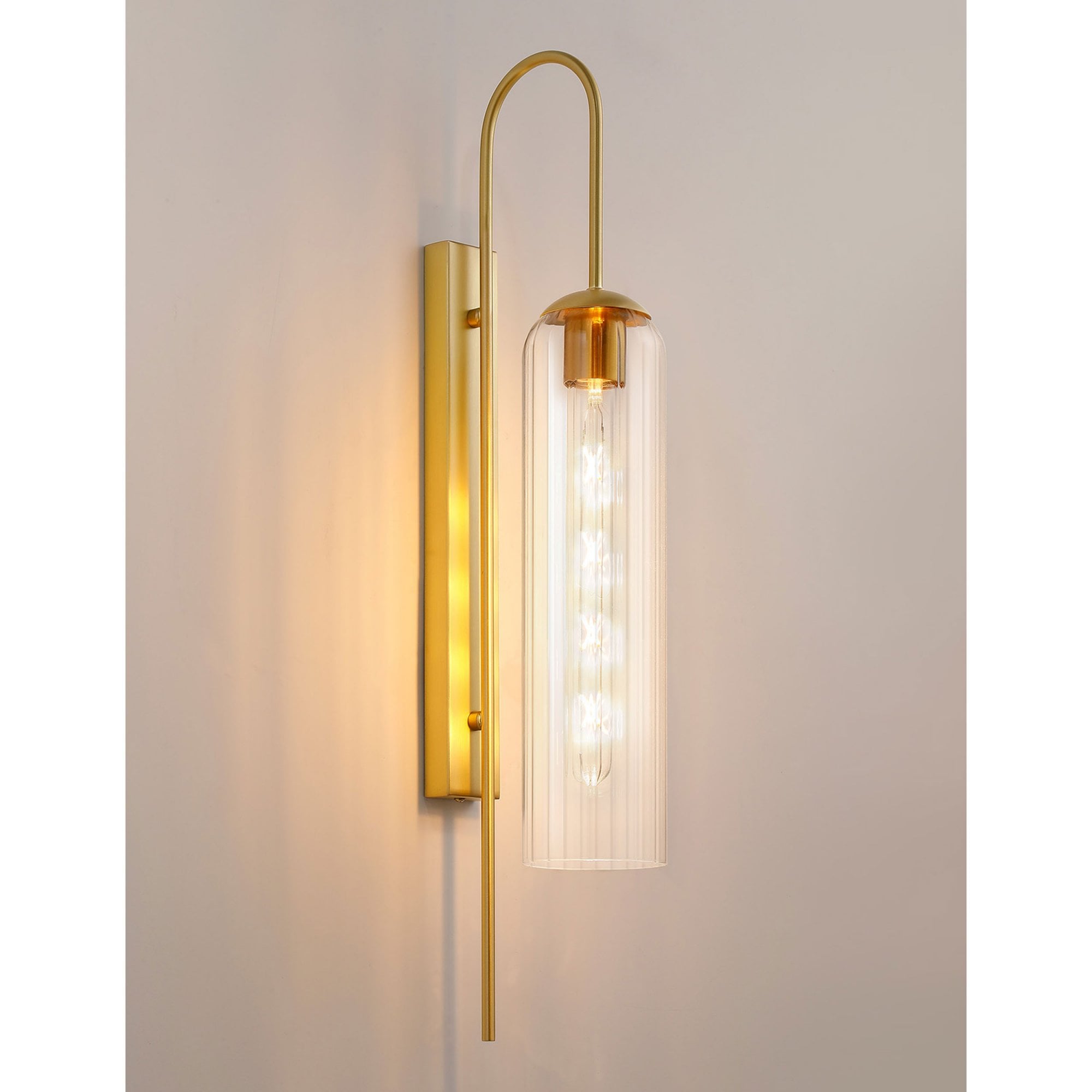 Lumiere Hamble Curved Wall Light in Satin Gold with Clear Glass | Dusk ...
