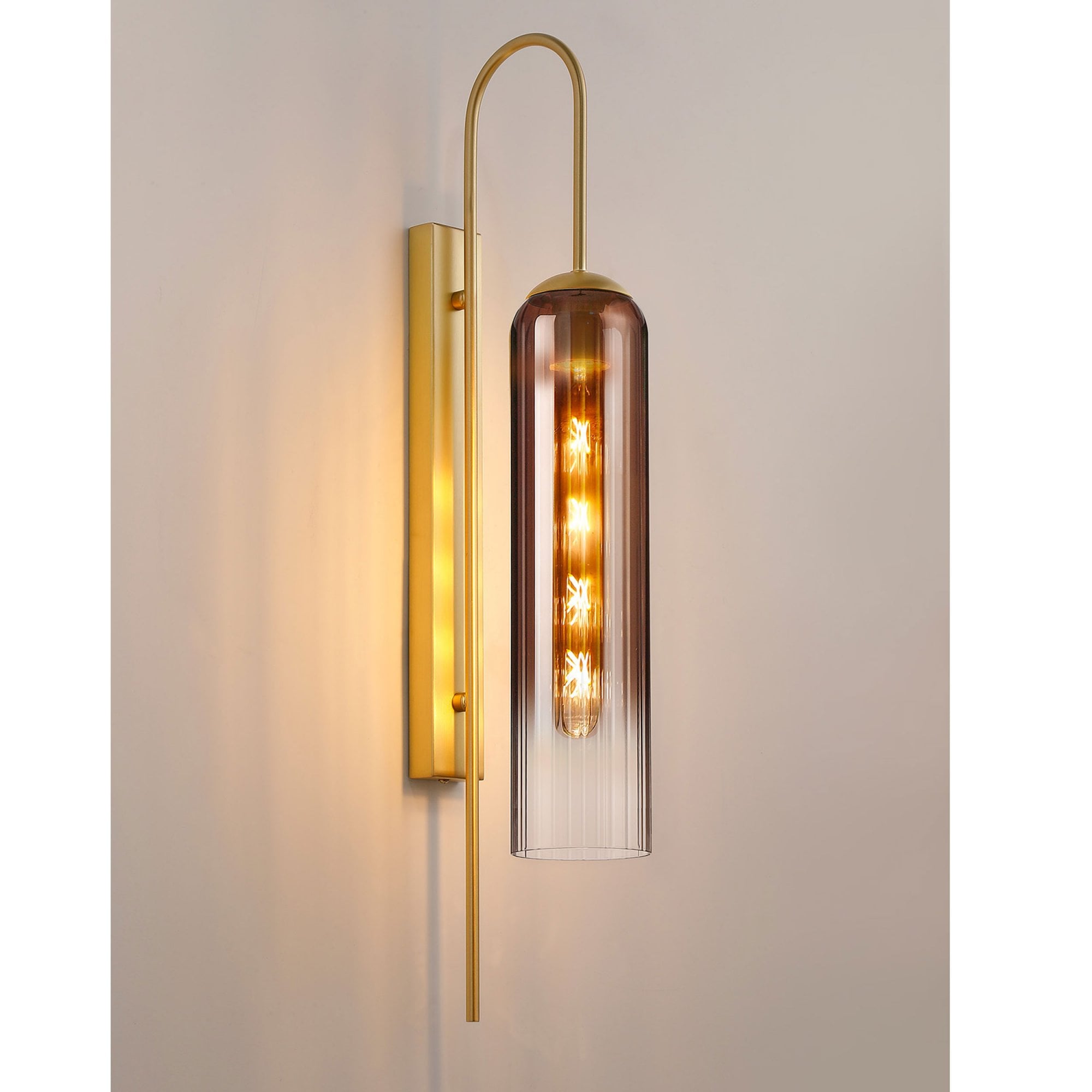 Lumiere Hamble Curved Wall Light in Satin Gold with Copper Fade Glass ...
