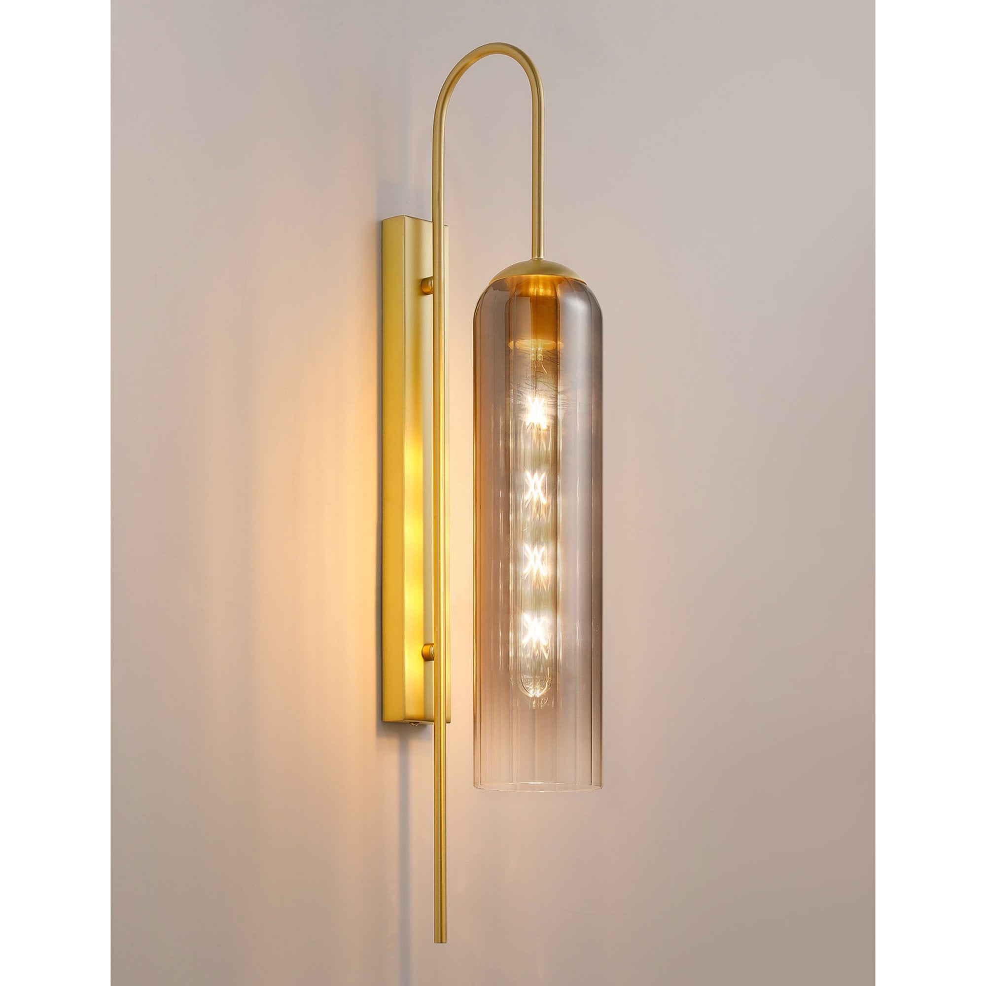 Lumiere Hamble Curved Wall Light in Satin Gold with Smoke Fade Glass ...