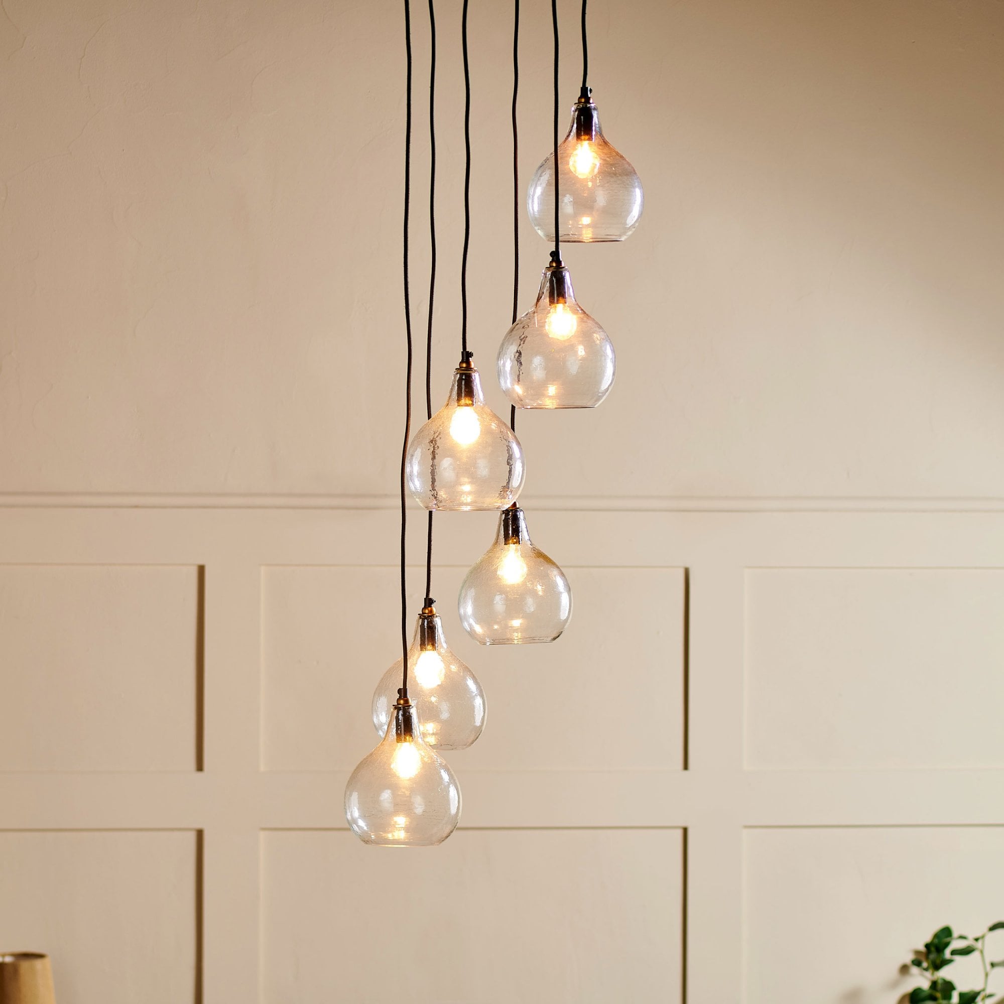 Nkuku Ziva Statement Six Drop Recycled Glass Cluster Pendant in Aged ...