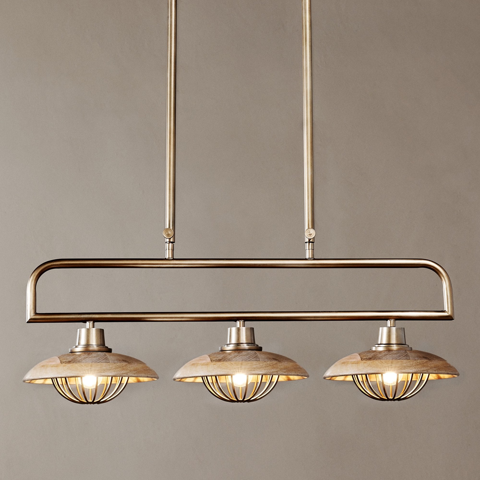 Nkuku Chakai Linear Pendant in Antique Brass with Mango Wood Shades ...