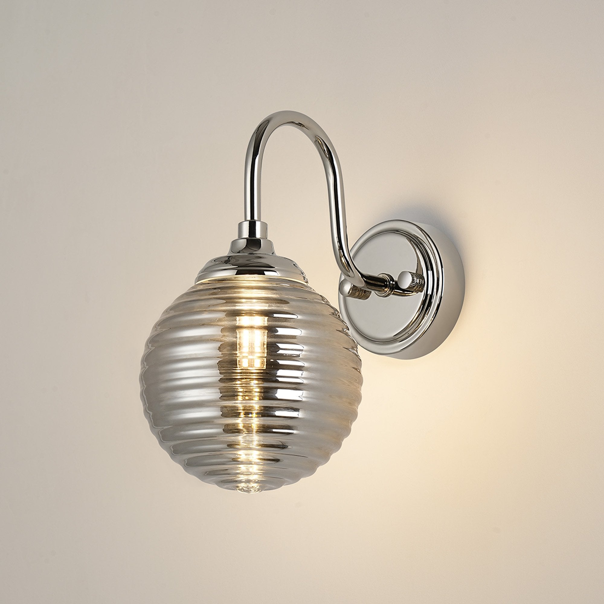 Lumiere Loughton IP44 Curved Arm Wall Light in Polished Nickel with ...