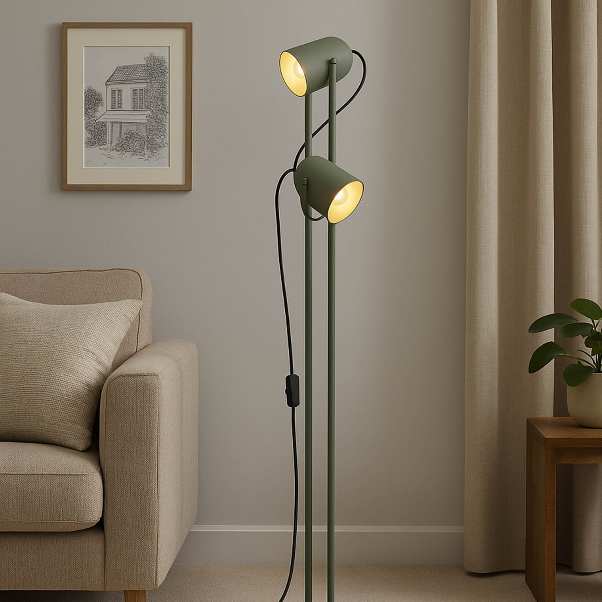 Eglo Tilston Minimalist Twin Lamp Floor Lamp in Green | Dusk Lights ...