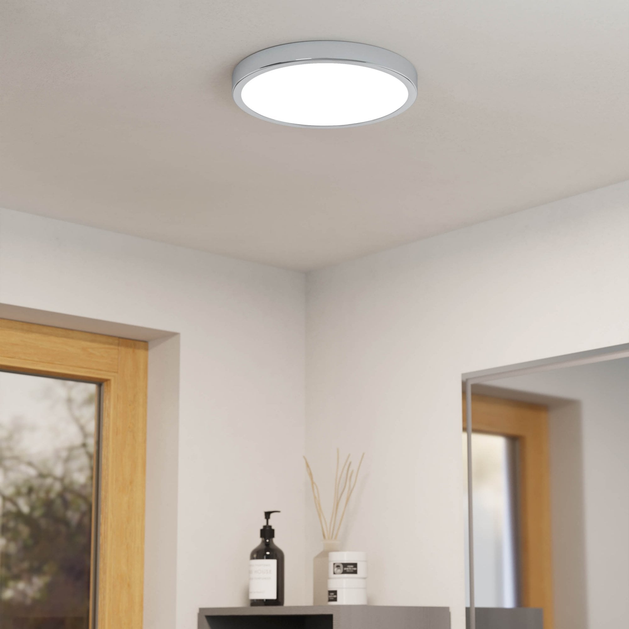 Eglo Fueva 6 CCT LED 280mm IP44 Ceiling Light in Chrome with White ...