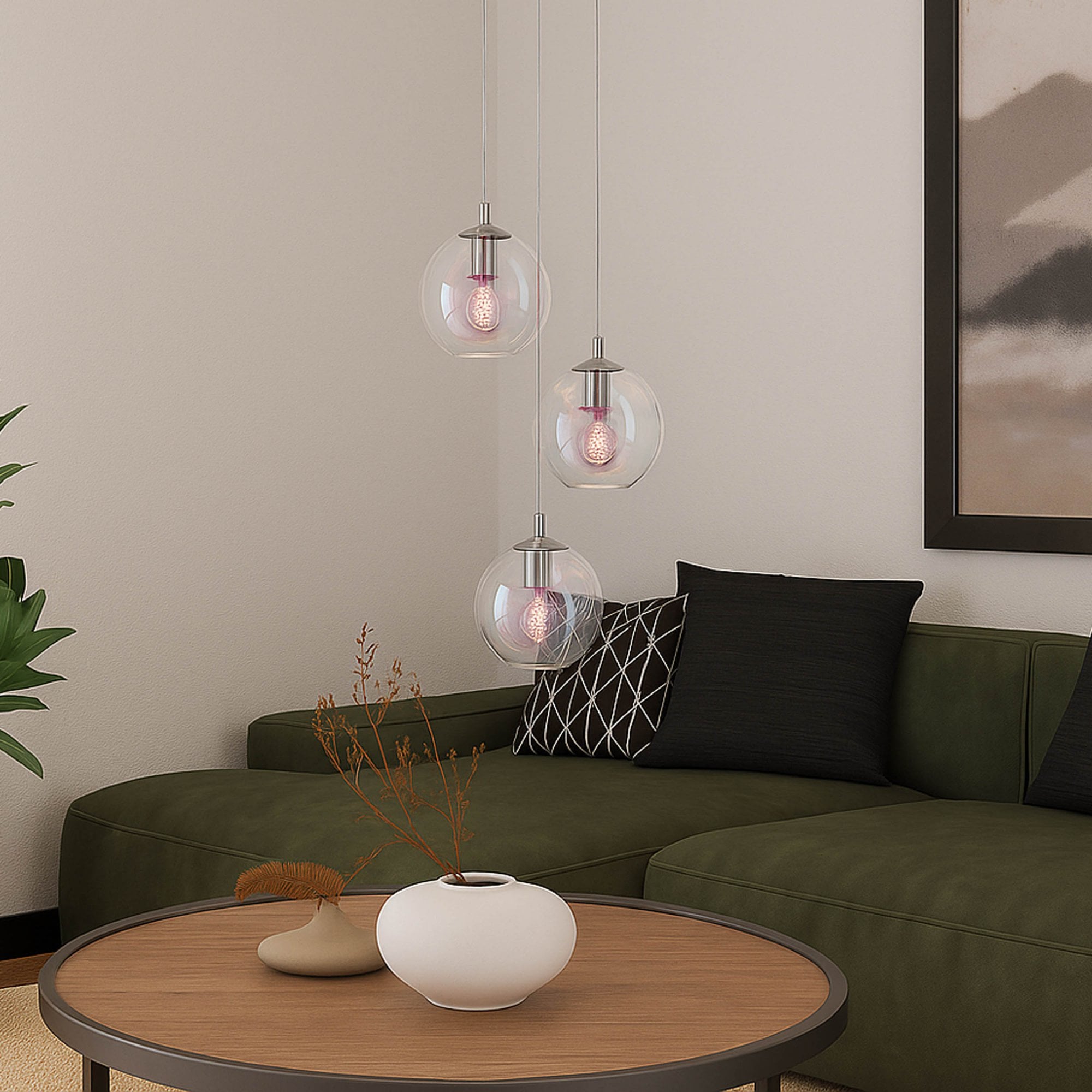 Eglo Ariscani 2 Triple Drop Cluster Pendant Light in Chrome with ...
