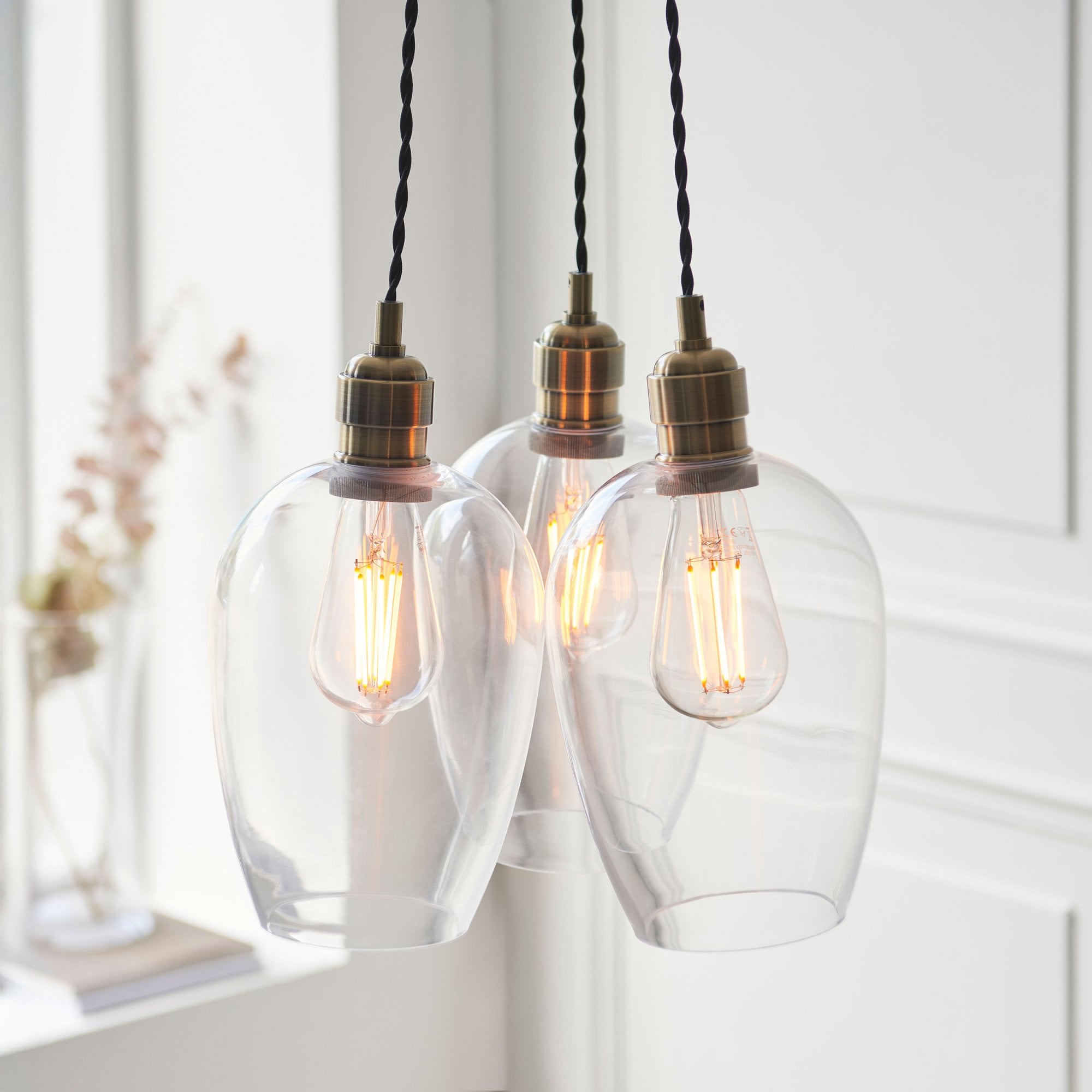 Hoburne 3 Light Cluster Pendant in Antique Brass with Clear Glass ...